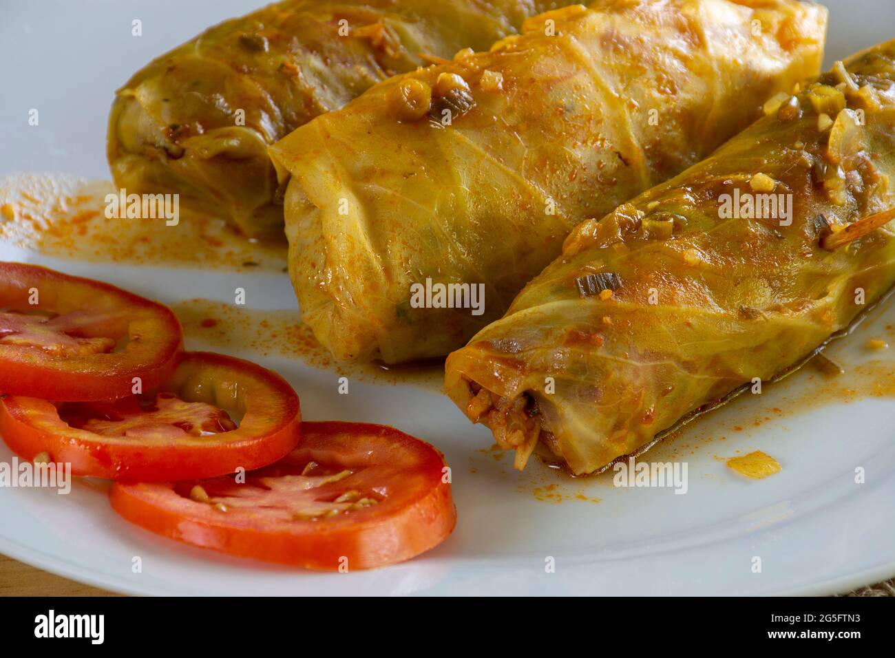 Arabic food. Appetizing cabbage rolls with rice and ground beef Stock ...