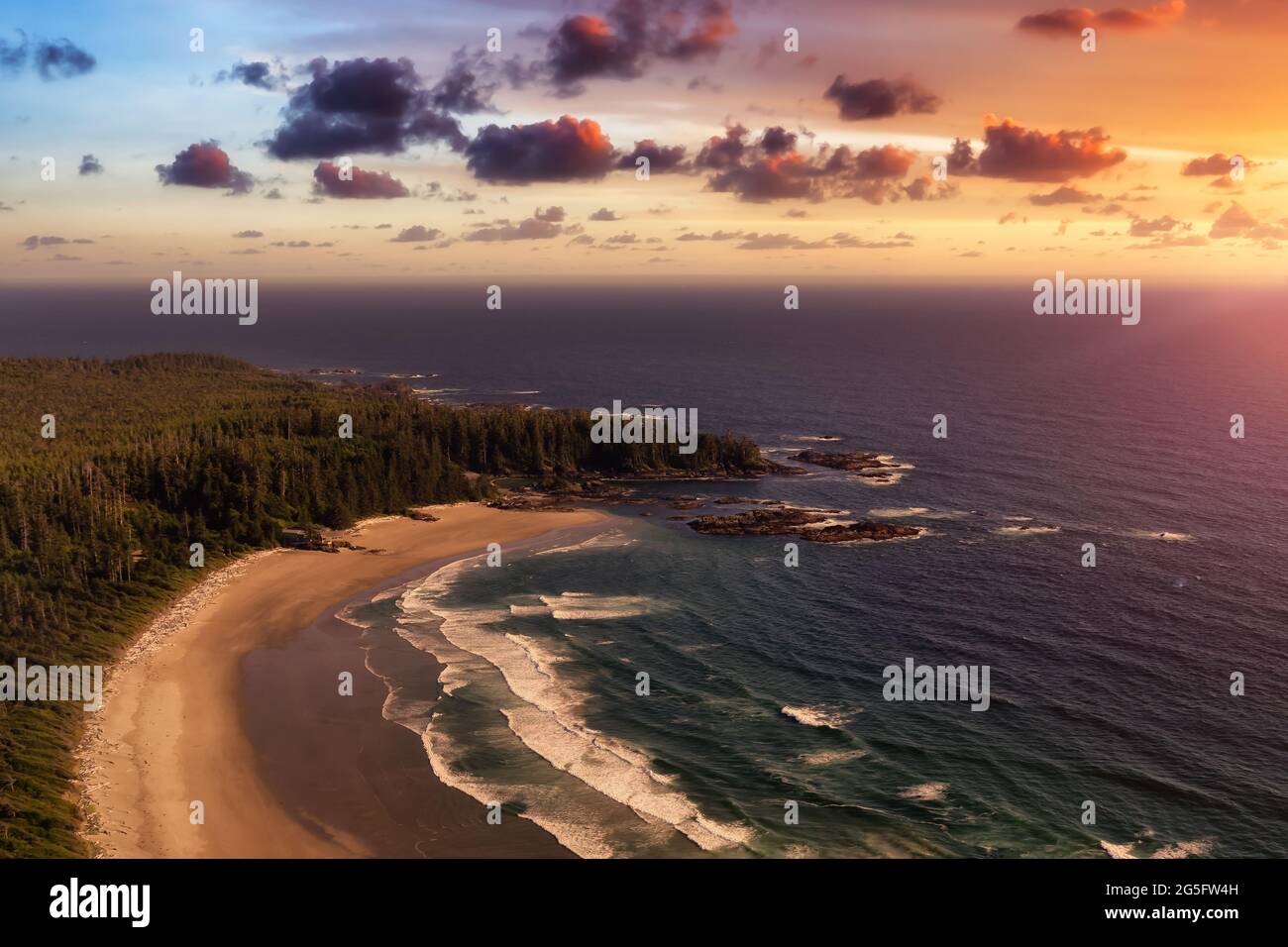 Aerial seascape view from an airplane on the Pacific Ocean West Coast ...