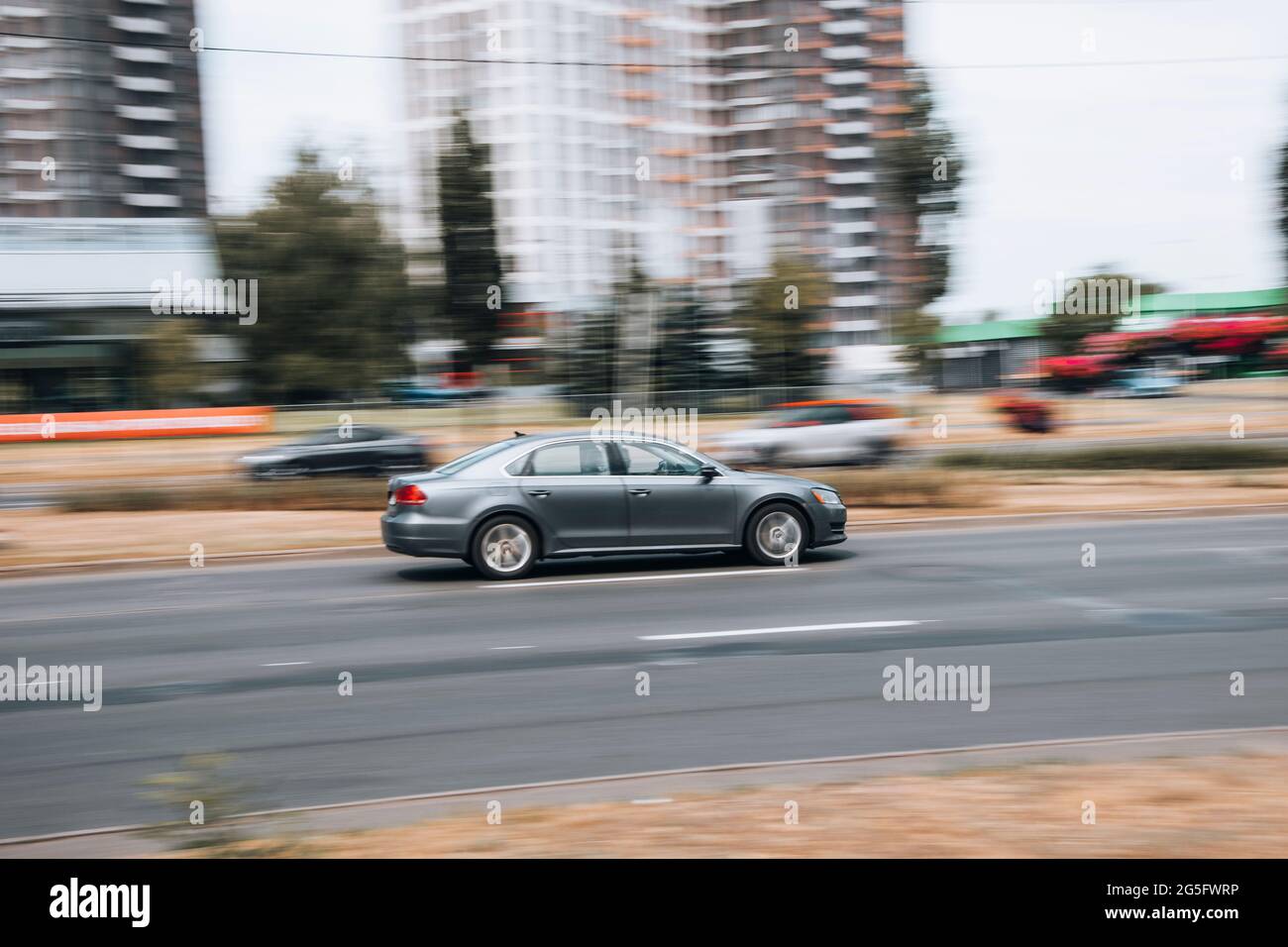 Ukraine, Kyiv - 29 April 2021: Gray Volkswagen Jetta car moving on the ...