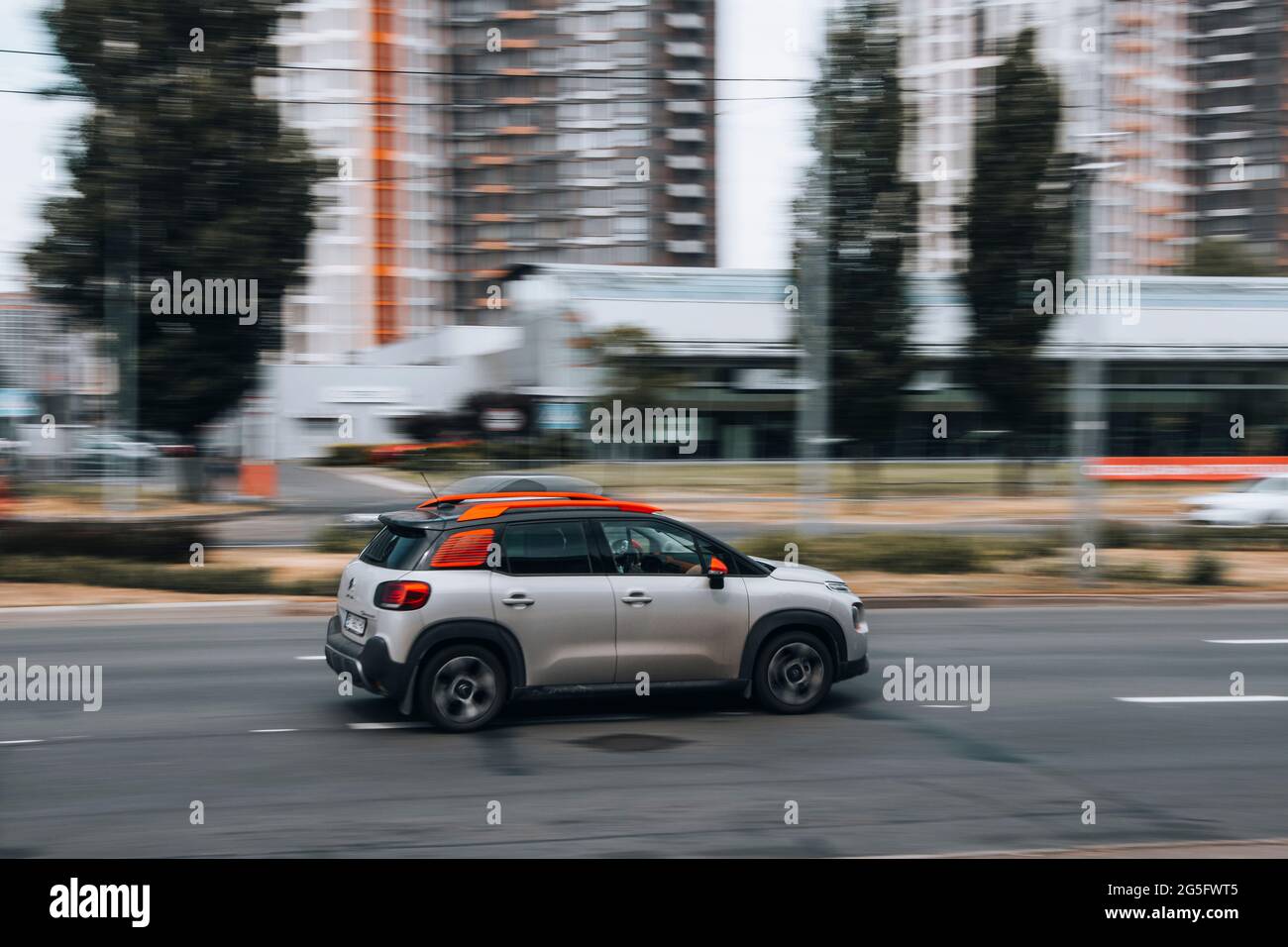 Ukraine, Kyiv - 29 April 2021: Silver Citroen C3 Aircross car moving on ...