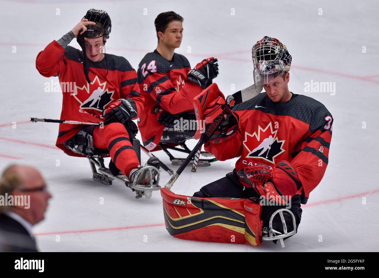 (L-R) Anton Jacobs-Webb, Auren Halbert and Dominic Larocque of Canada ...