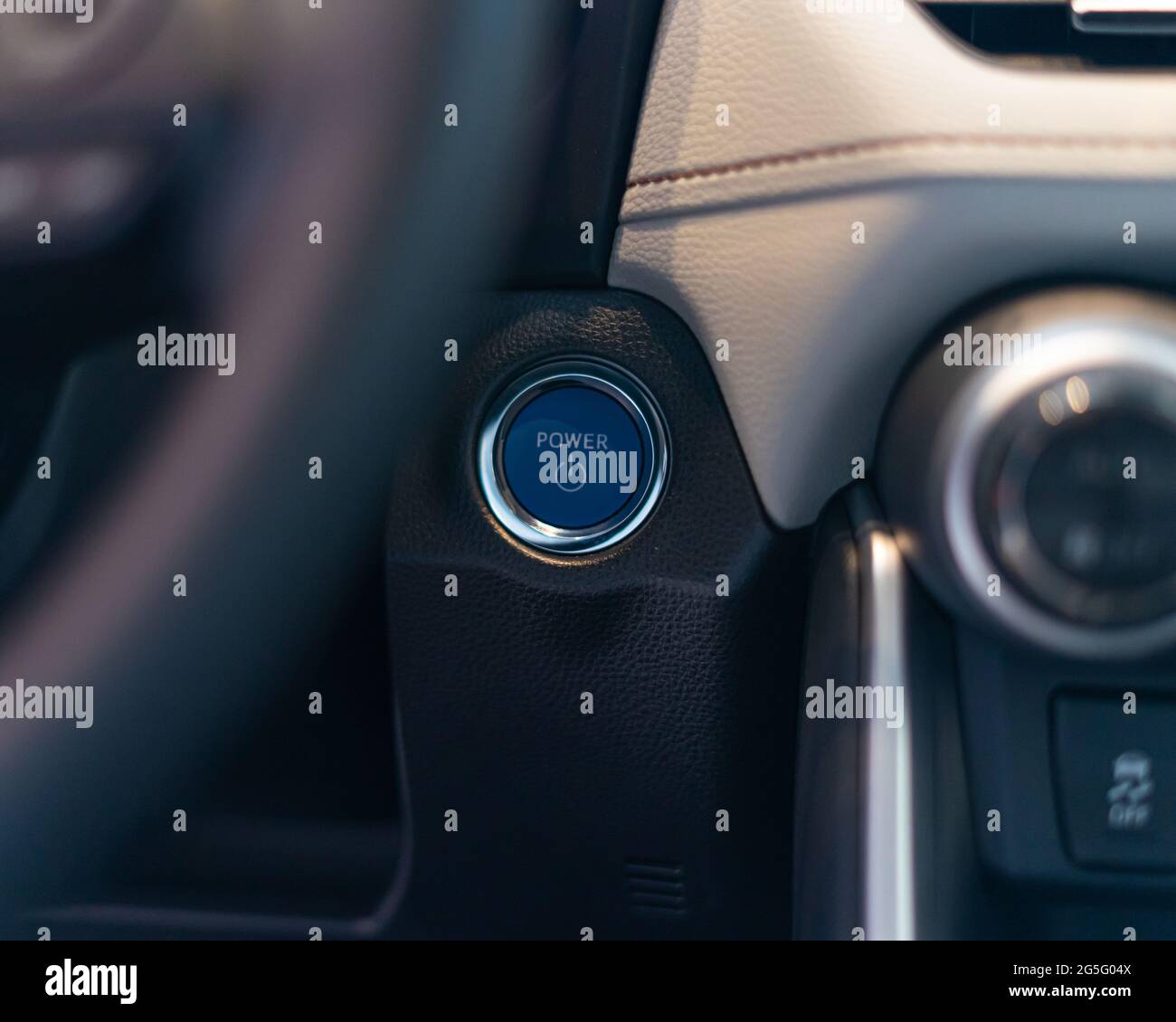 Car instrument panel start power button Dashboard with speedometer ...