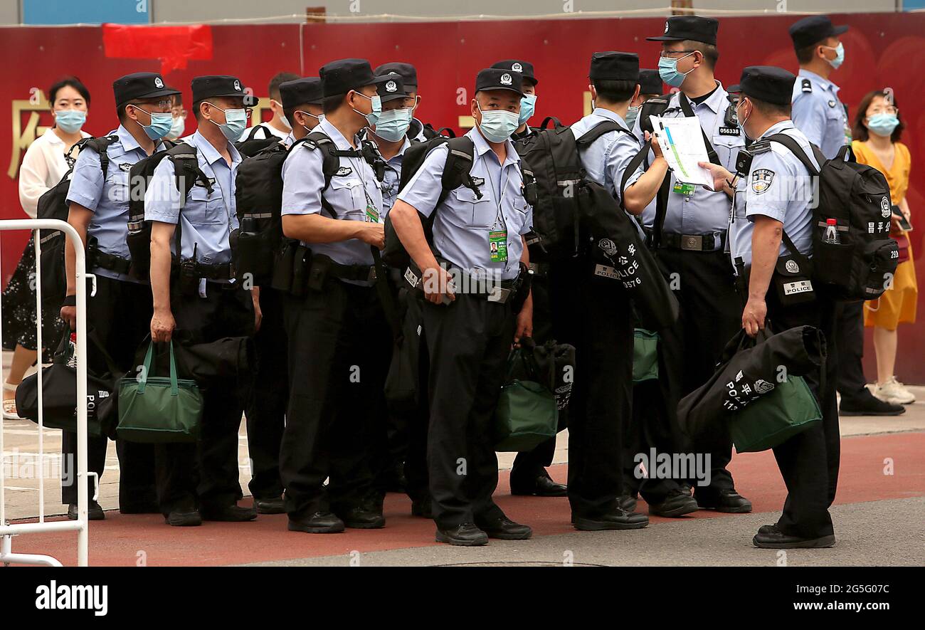Beijing, China. 27th June, 2021. Chinese police wait to be deployed for ...