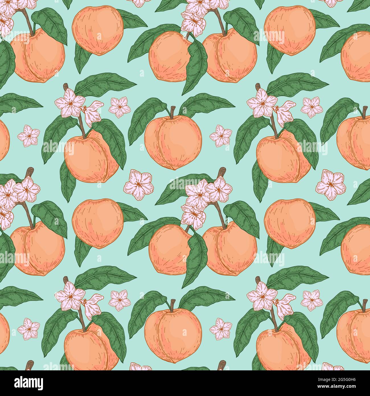 Colorful hand drawn peach seamless pattern. Vector illustration Stock ...