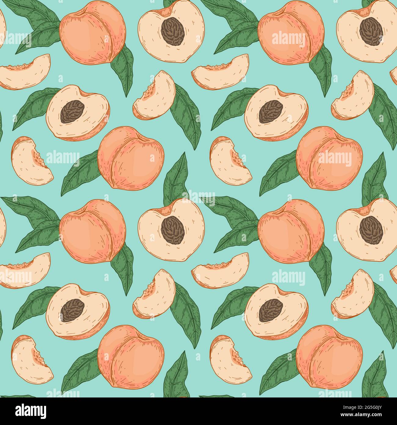 Colorful hand drawn peach seamless pattern. Vector illustration Stock ...