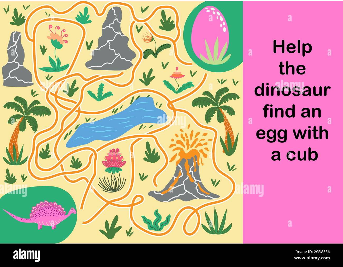 Help dinosaur find path to nest. Labyrinth. Maze game for kids. Help ...