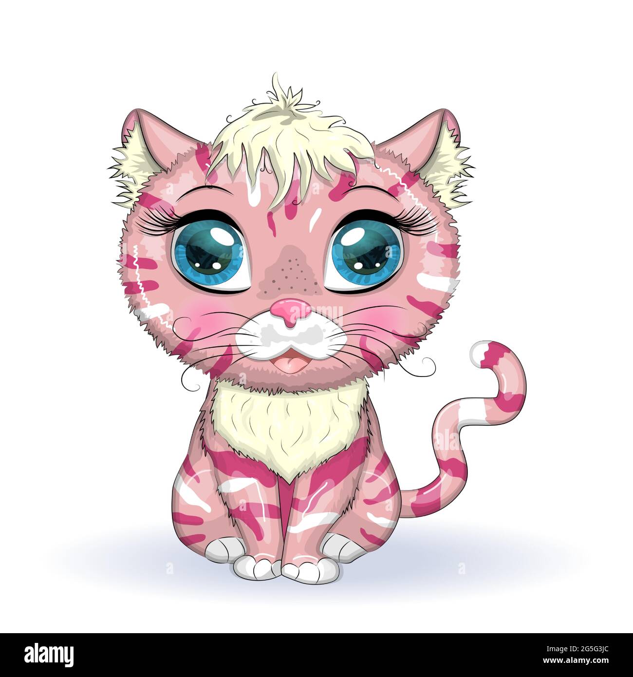 Pink and spotted cat with beautiful eyes in cartoon style, colorful ...