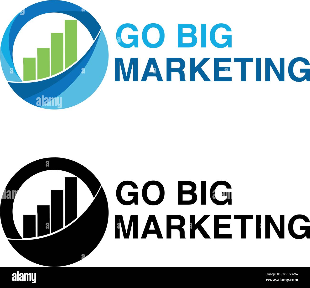 Go big marketing with bar graph. Flat vector illustration on white ...