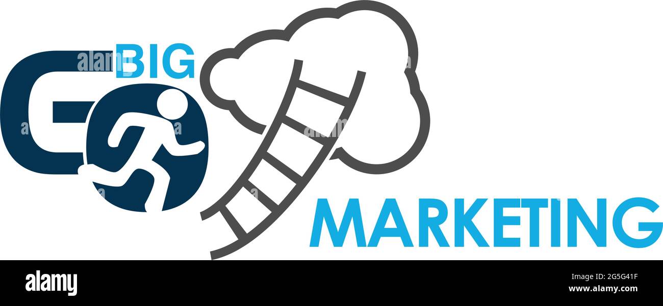Go big marketing with clouds icon. Flat vector illustration on white ...