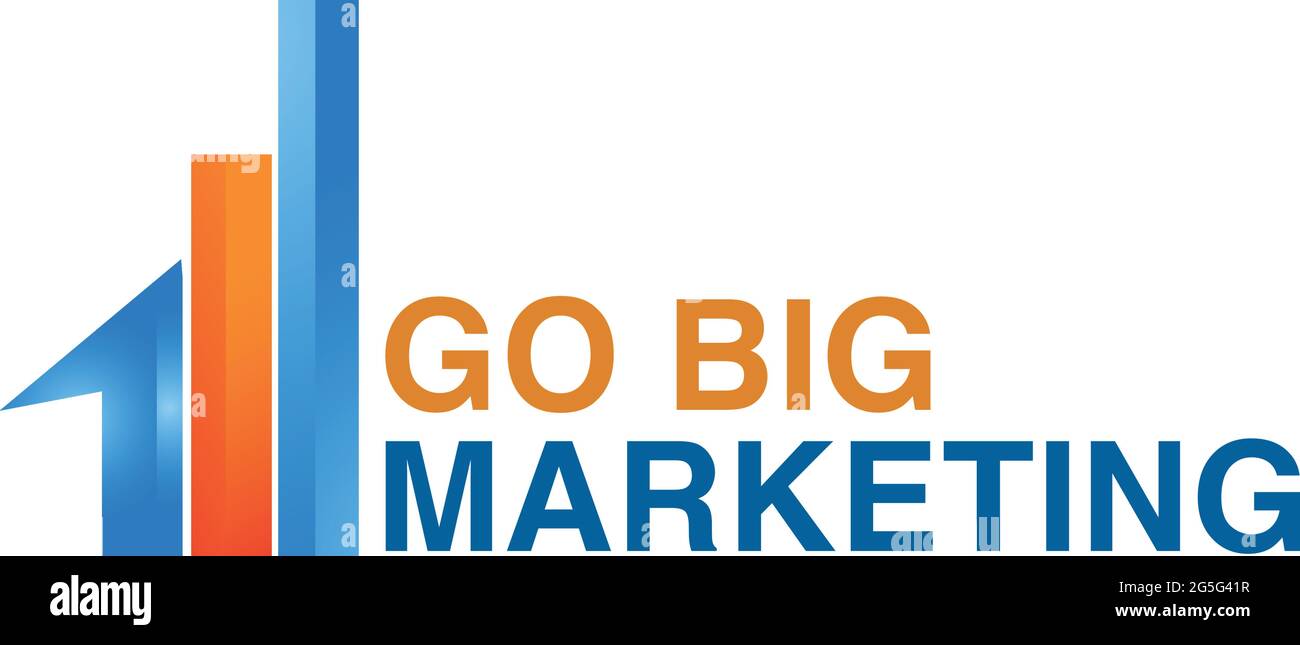 Go big marketing with bar graph. Flat vector illustration on white ...