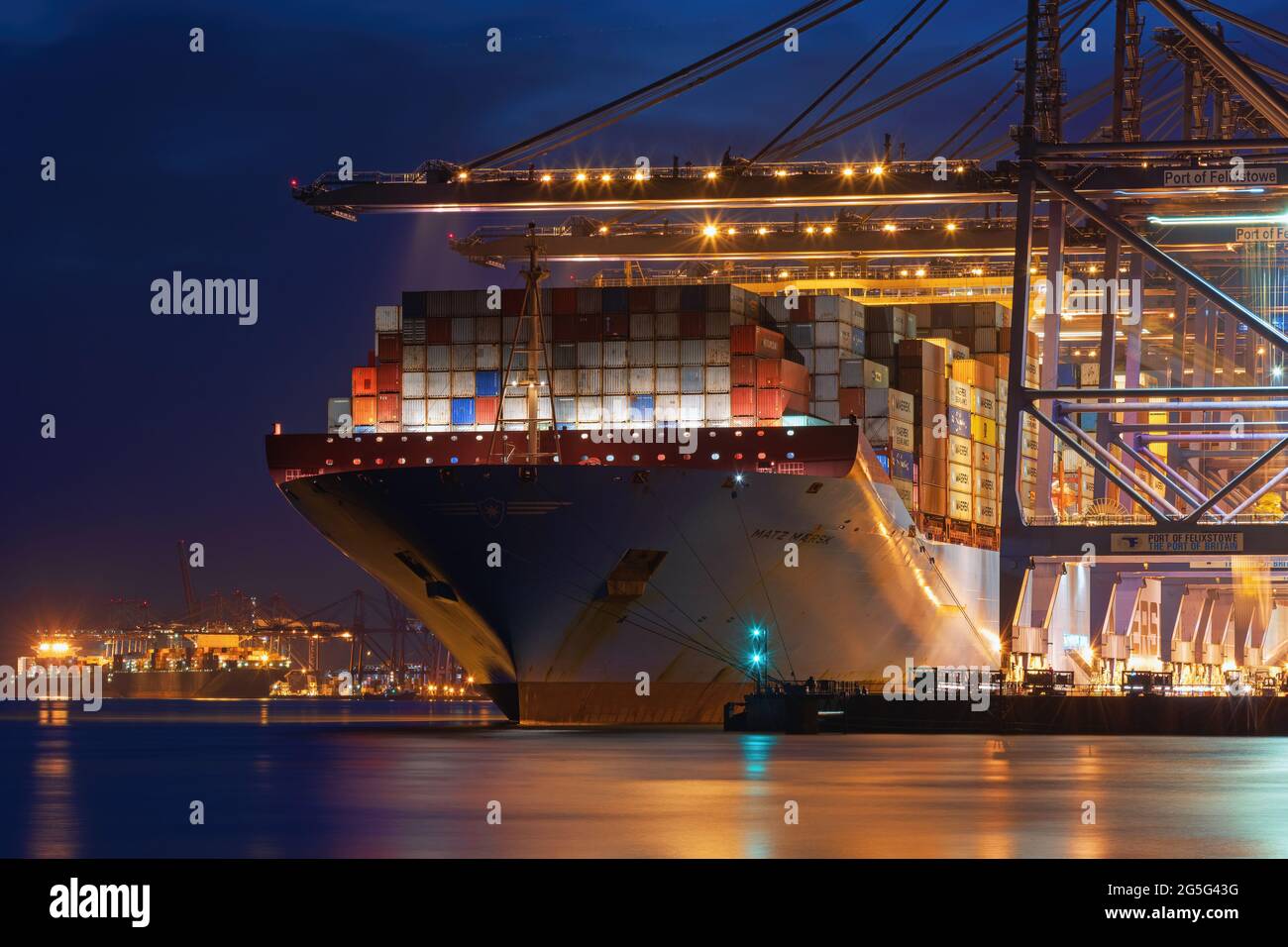 A close detail night view of the Triple E Ultra Large container ship ...