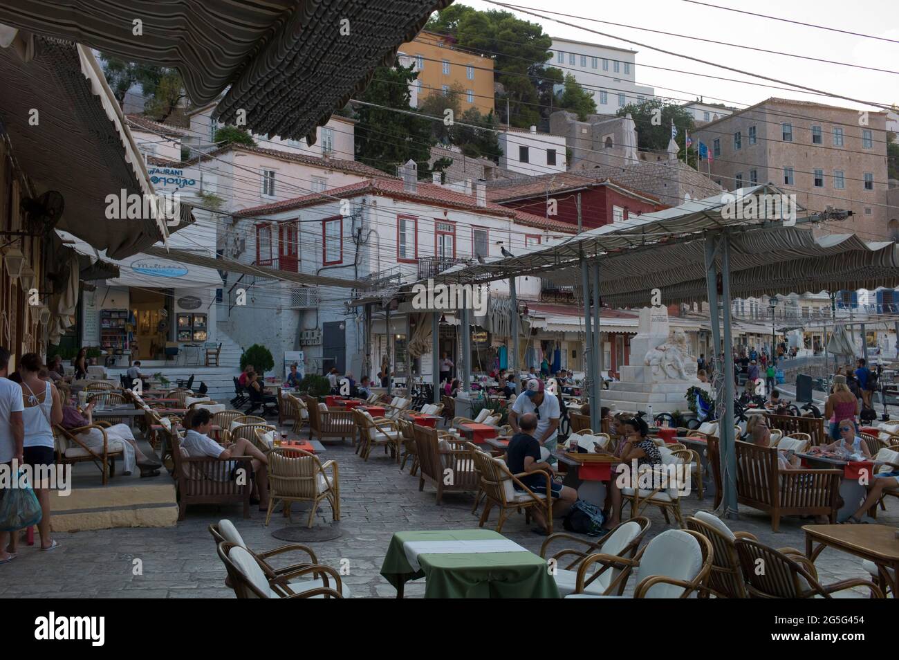 HYDRA PORT, HYDRA ISLAND, GREECE - AUGUST 27 2018 : Street of Hydra ...