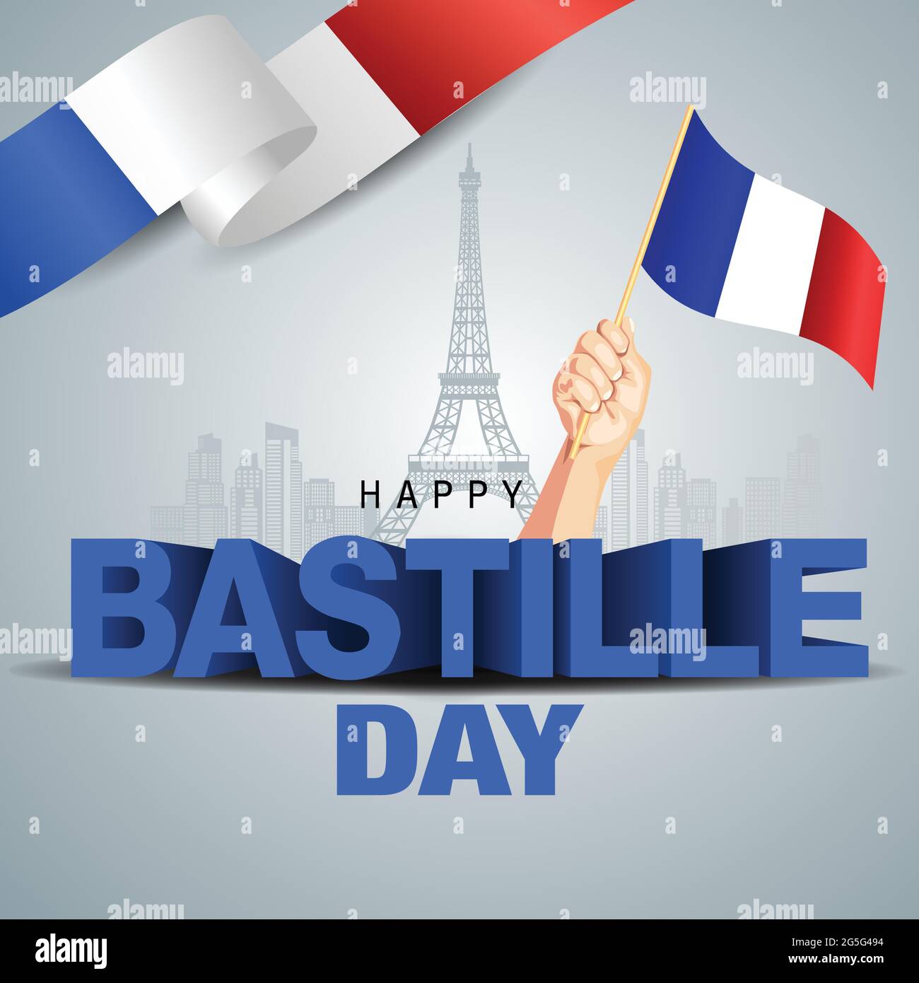 happy Bastille day. vector illustration of French flag and 3d letter ...