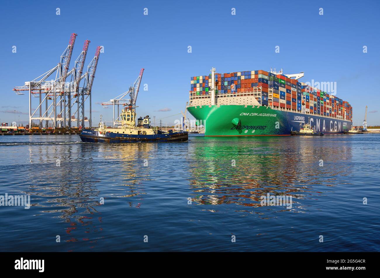 The LNG-powered Ultra Large container ship CMA CGM Jacques Saade maiden ...