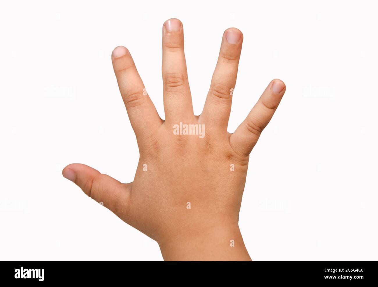 Children hand showing five finger gesture, isolated, white background ...