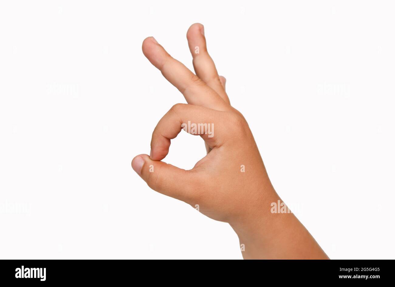 Children hand showing okay gesture, isolated, white background Stock ...