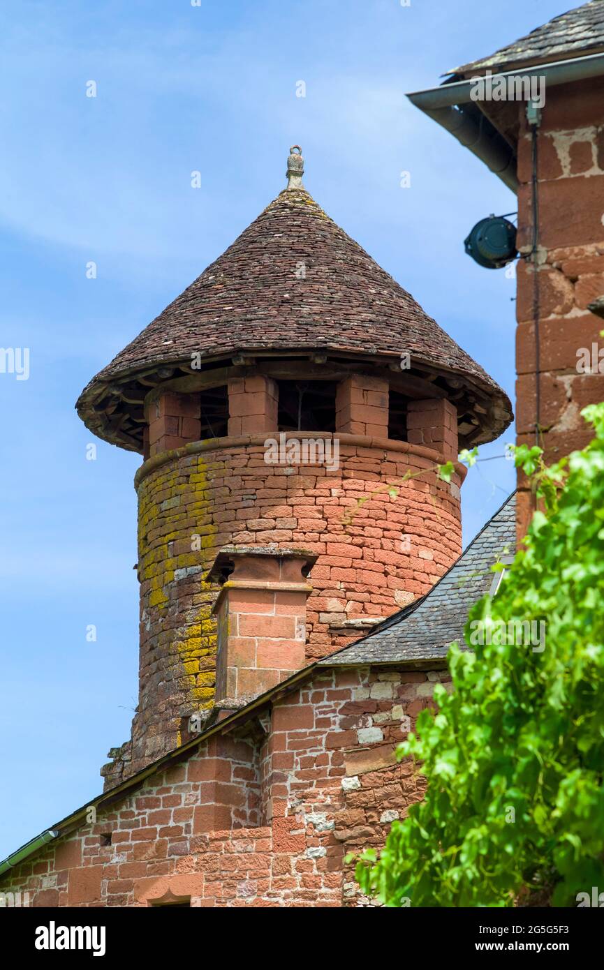 COLLONGES-LA-ROUGE, LIMOUSINE, FRANCE - JUNE 27 2018 : Traditional red ...
