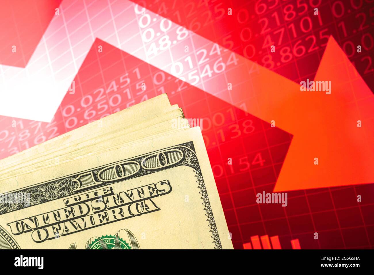 Concept of devaluation, collapse, stagnation of the economy, US dollar ...