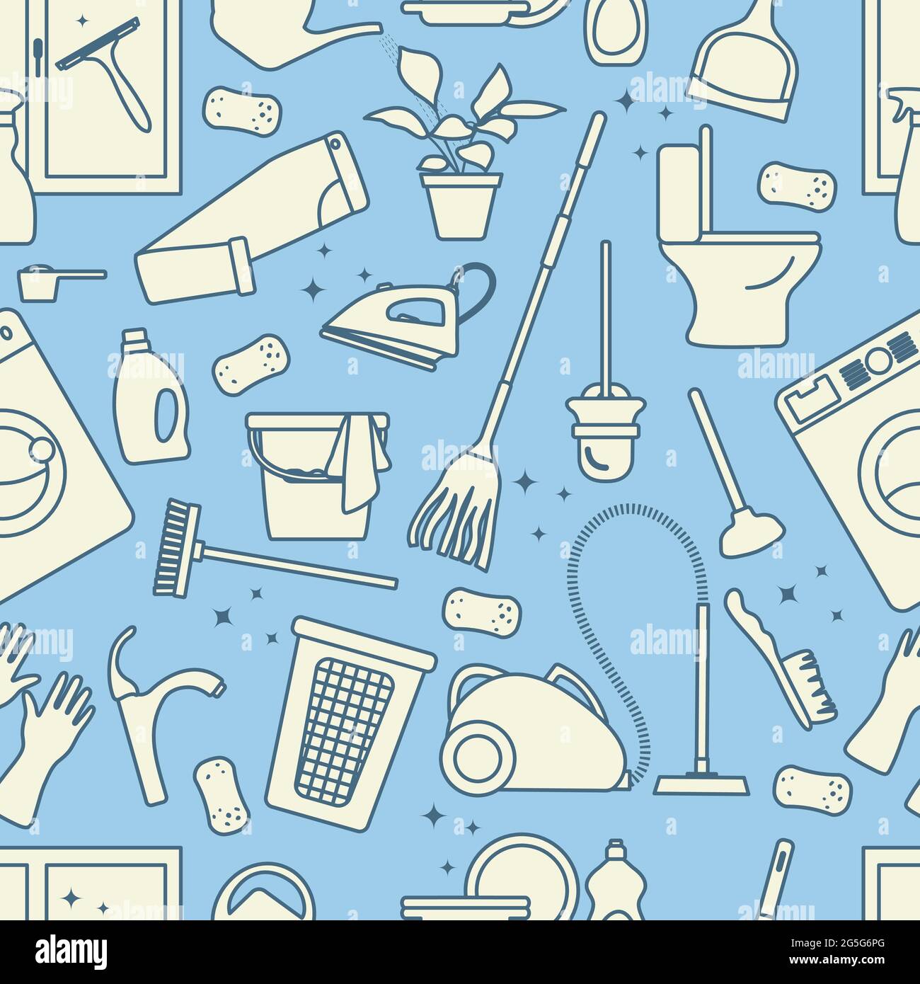 Vector Seamless pattern Illustration Cleaning Maid service Housekeeping ...