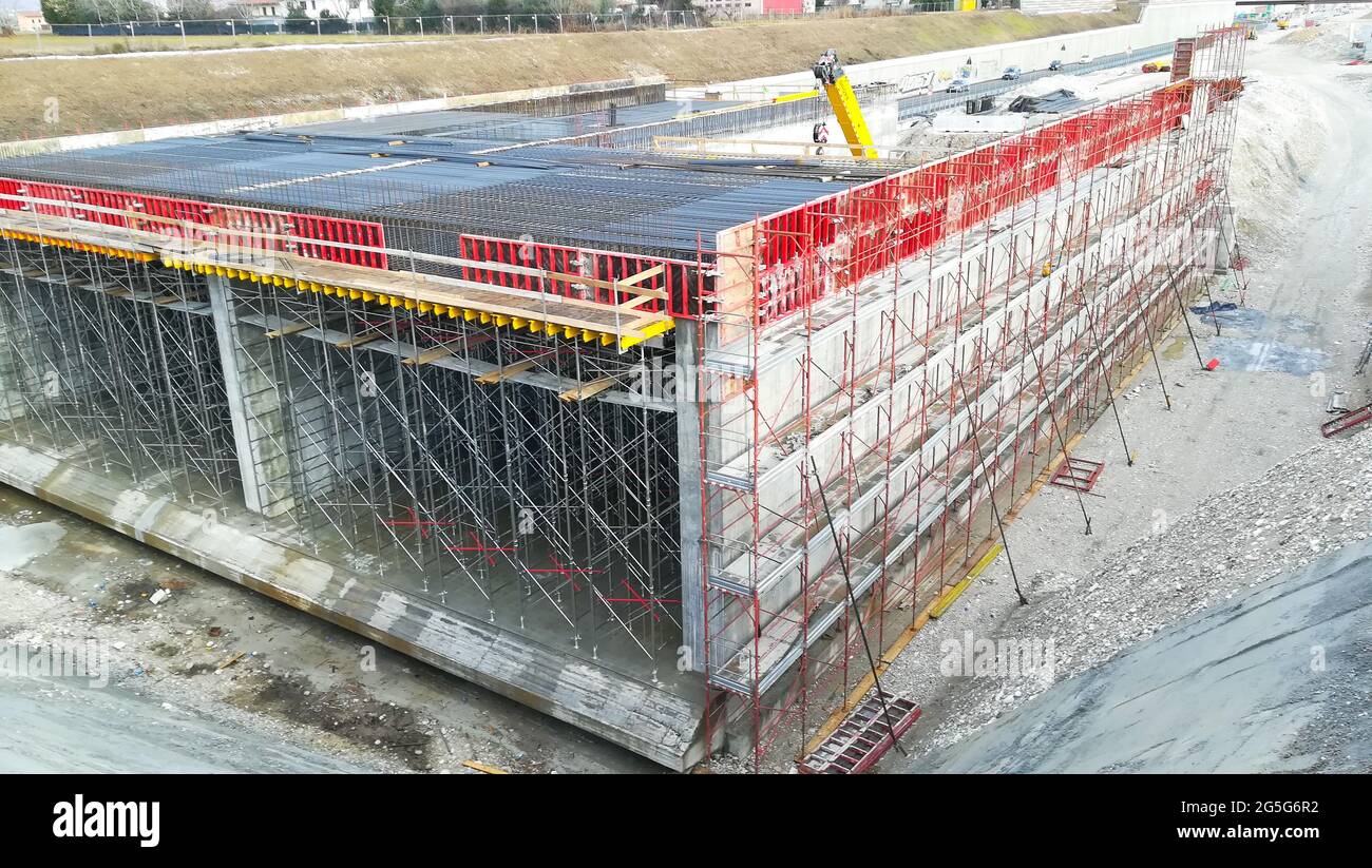 Highway construction site view. Civil engineering. Road on costruction ...