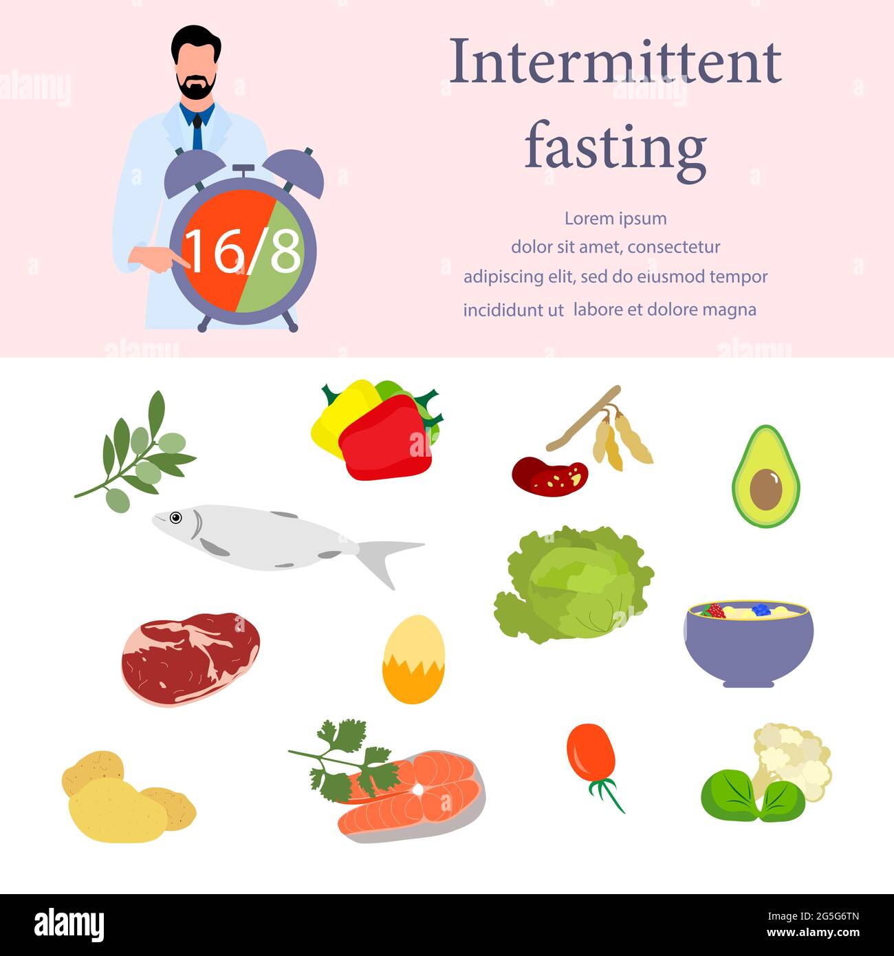 Vector illustration Nutrition Consultant explains Intermittent Fasting ...