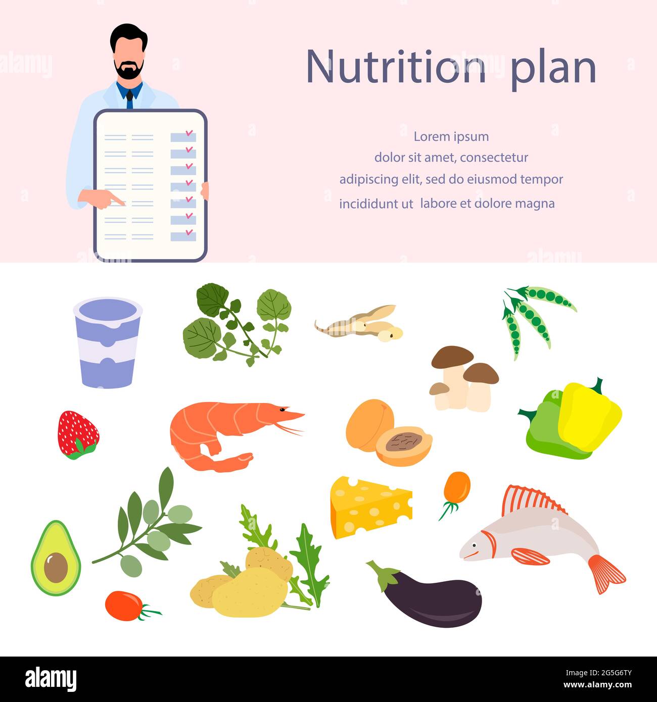 Vector illustration Nutritional consultant tells nutrition plan. Proper ...