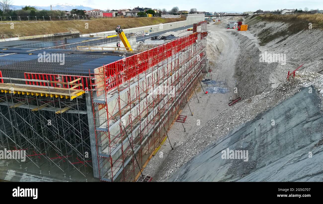 Highway construction site view. Civil engineering. Road on costruction ...
