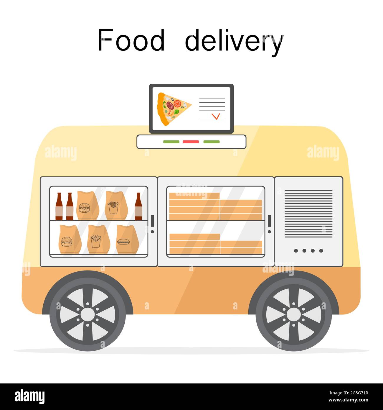 Vector illustration Fast food online order for delivery by self-driving ...