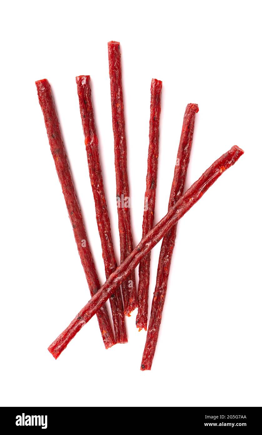 Dry salmon sticks isolated on white background. Dried fish snacks for ...