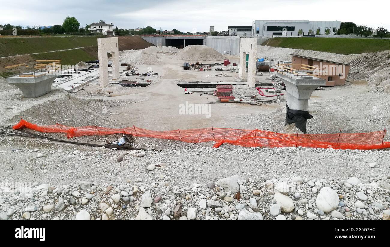 Highway construction site view. Civil engineering. Road on costruction ...