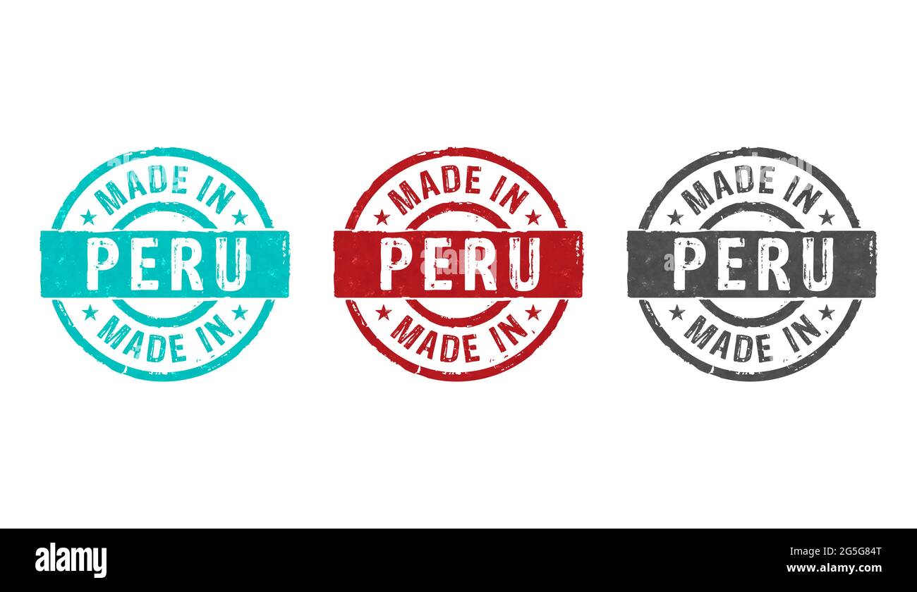 Made in Peru stamp icons in few color versions. Factory, manufacturing ...