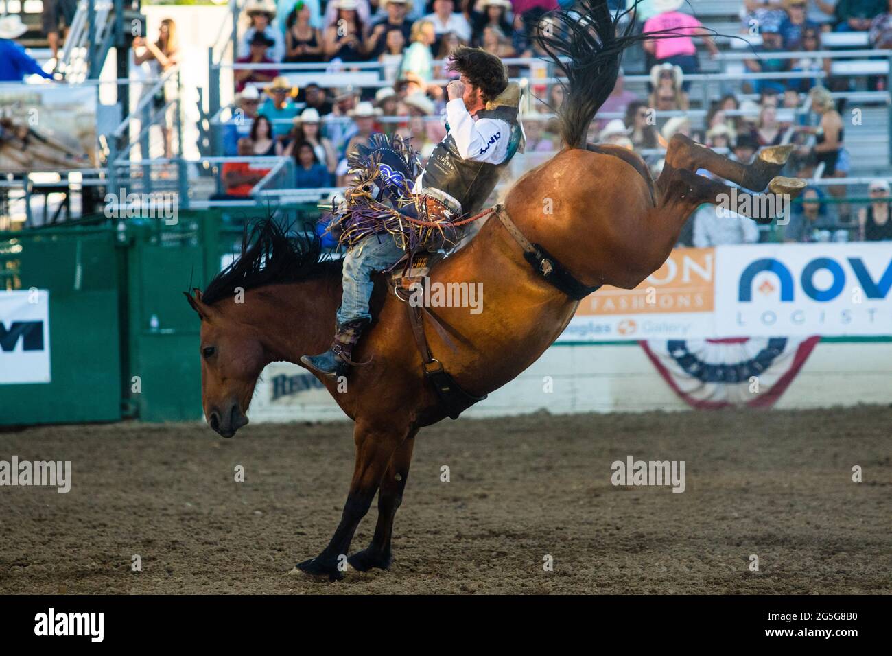 Reno, United States. 26th June, 2021. Tilden Hooper rides his bareback ...