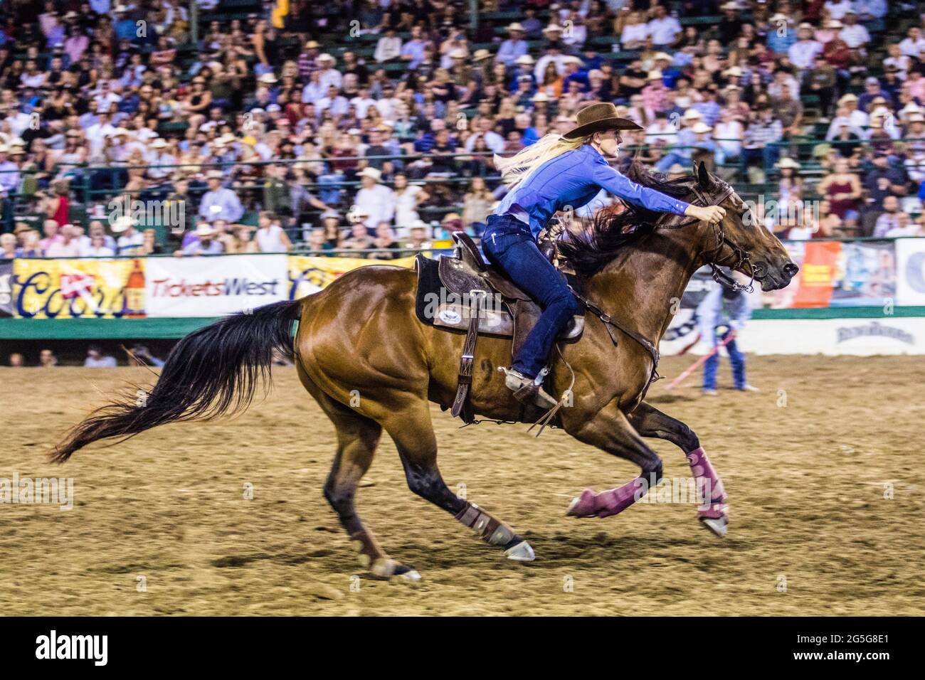 Wenda Johnson rides a horse becoming the 2021 Reno Rodeo barrel racing ...