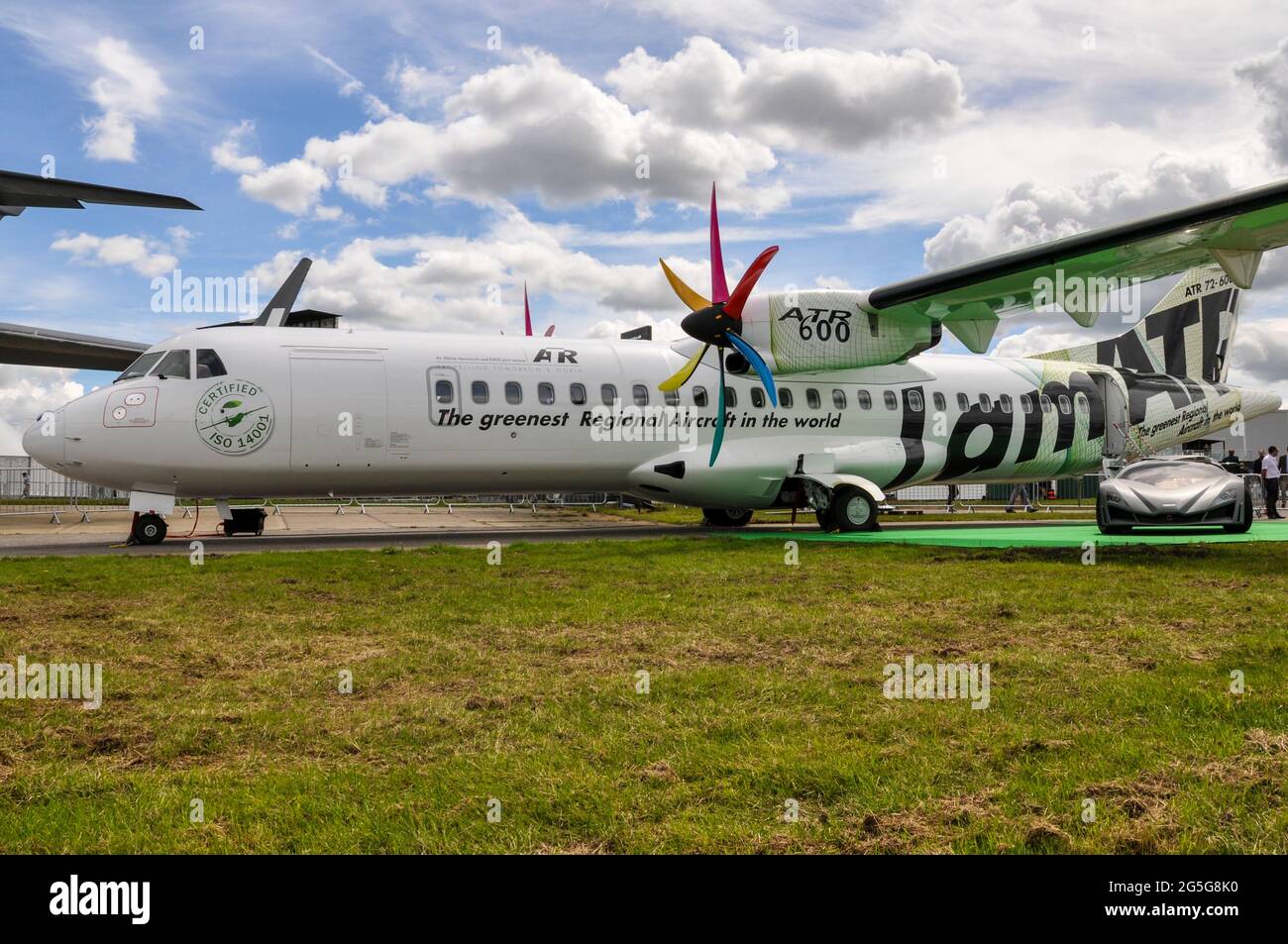 ATR 72 600 airliner displayed at Farnborough International Airshow ...
