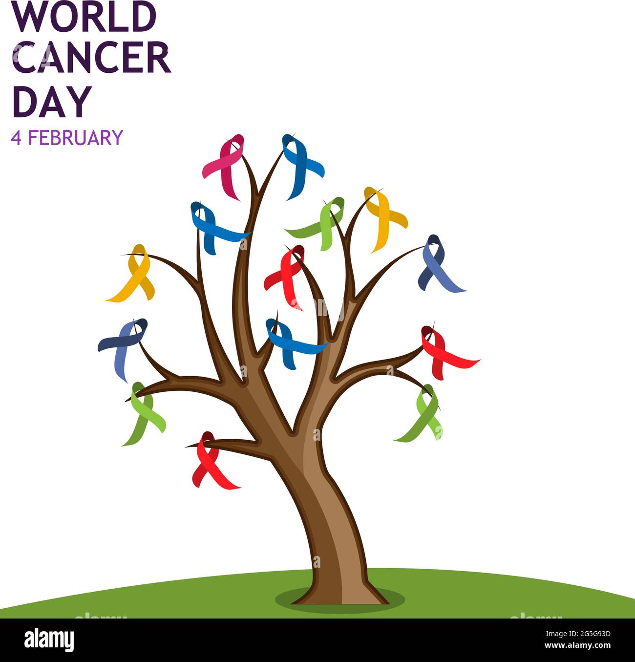 World cancer day 4 february text with ribbon tree. Vector illustration ...