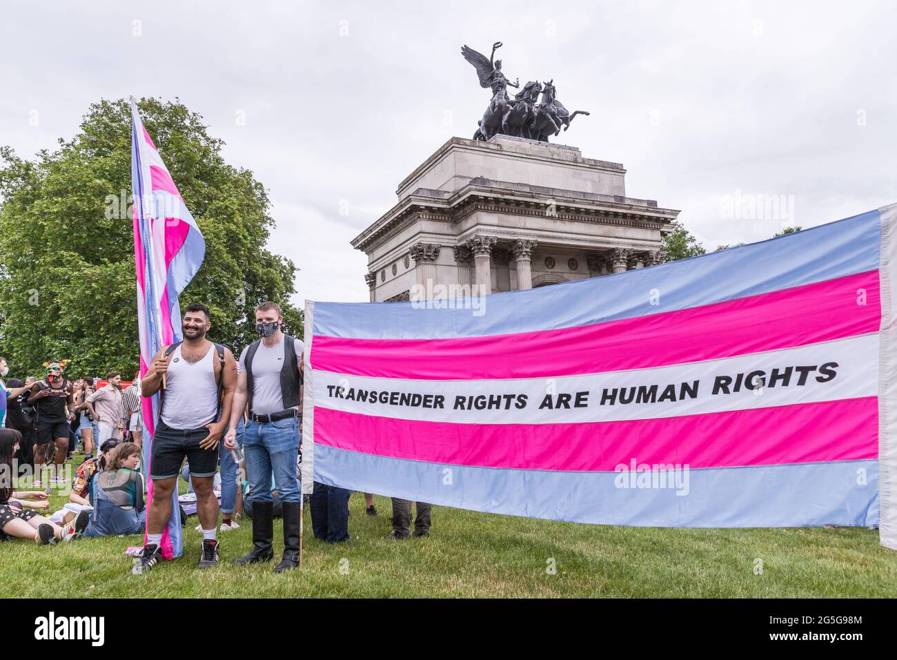 Large trans flag in front of the Wellington Arch at the third edition ...