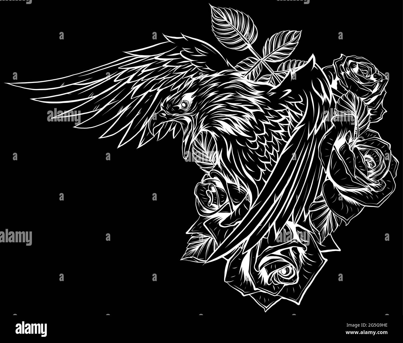 vector illustraion of eagle with flower roses Stock Vector Image & Art ...