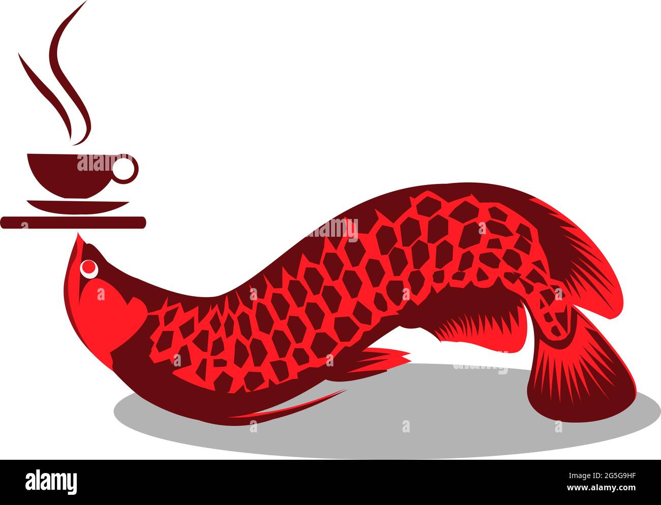 Arowana fish carries hot coffee vector. Vector Illustration on white ...