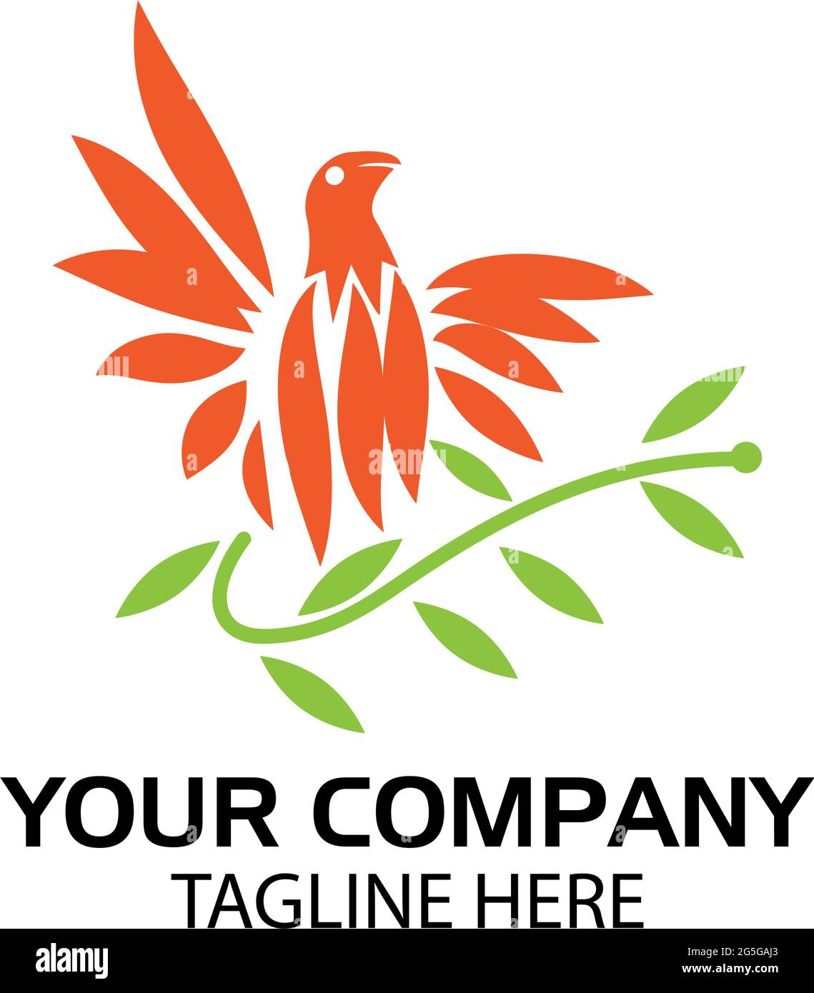 Orange bird logo with plant. Vector Illustration on white background ...