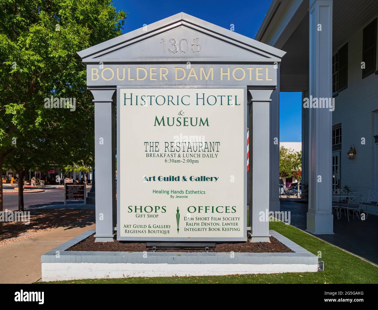 Boulder City, May 6, 2021 - Exterior sunny view of the Boulder Dam ...