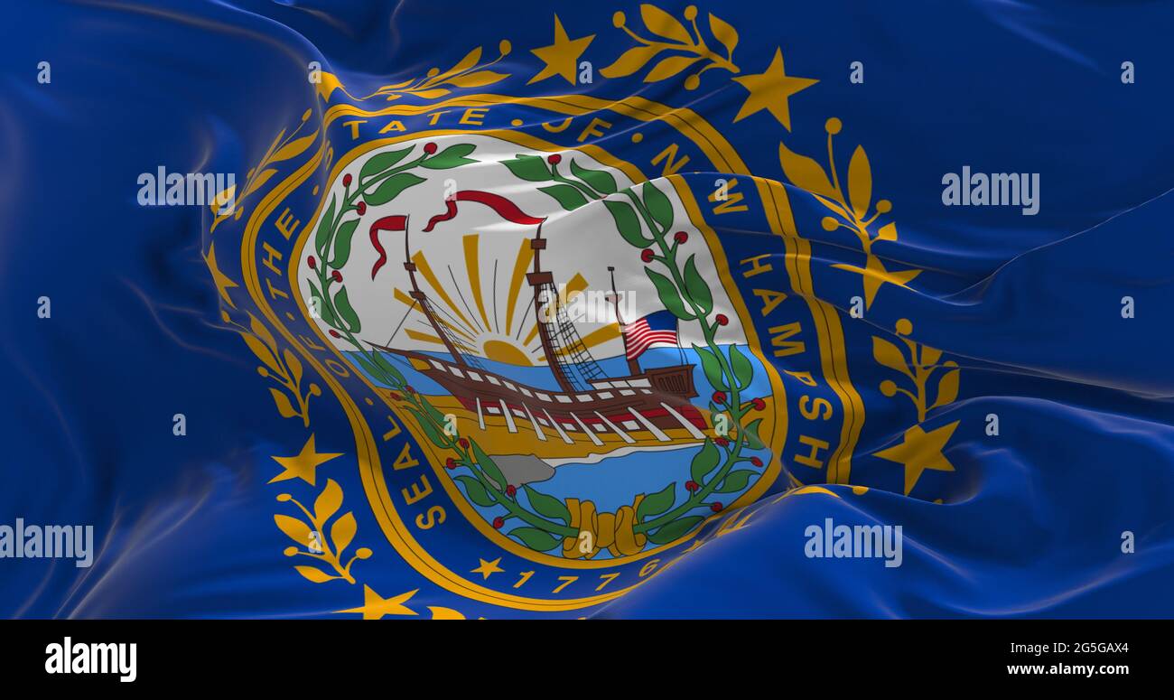 flag of New Hampshire waving in the wind. Patriotic concept about state ...