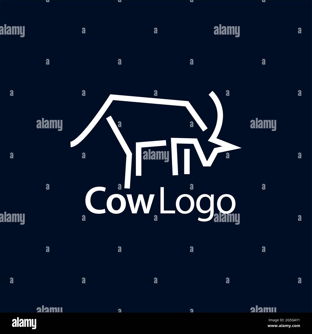 Cow line logo. Vector Illustration on blue background. Flat design ...