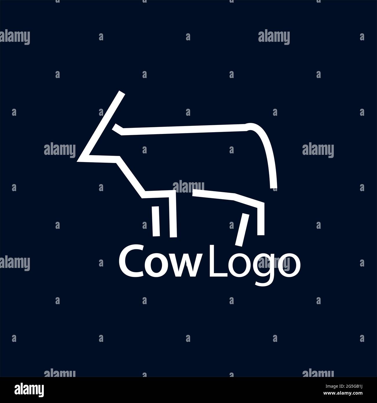 Cow line logo. Vector Illustration on blue background. Flat design ...