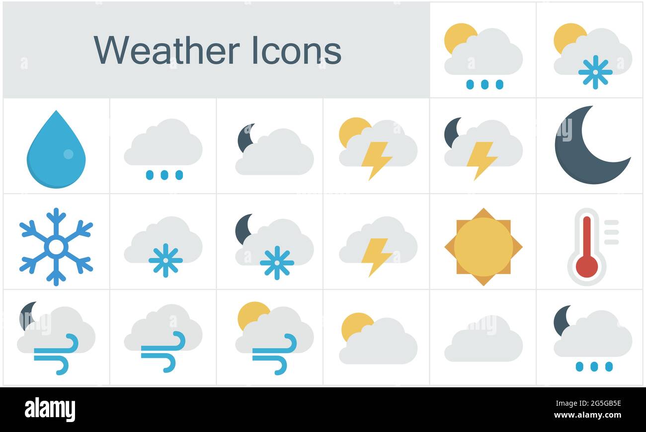 Weather icons pack. Weather forecast design elements, isolated on white ...