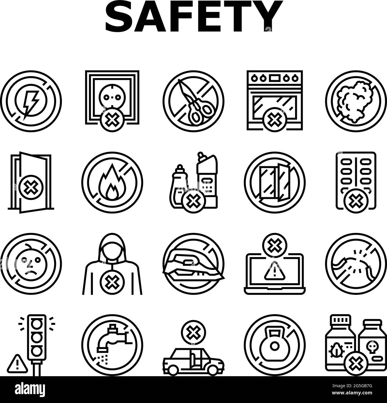 Child Life Safety Collection Icons Set Vector Stock Vector Image & Art ...