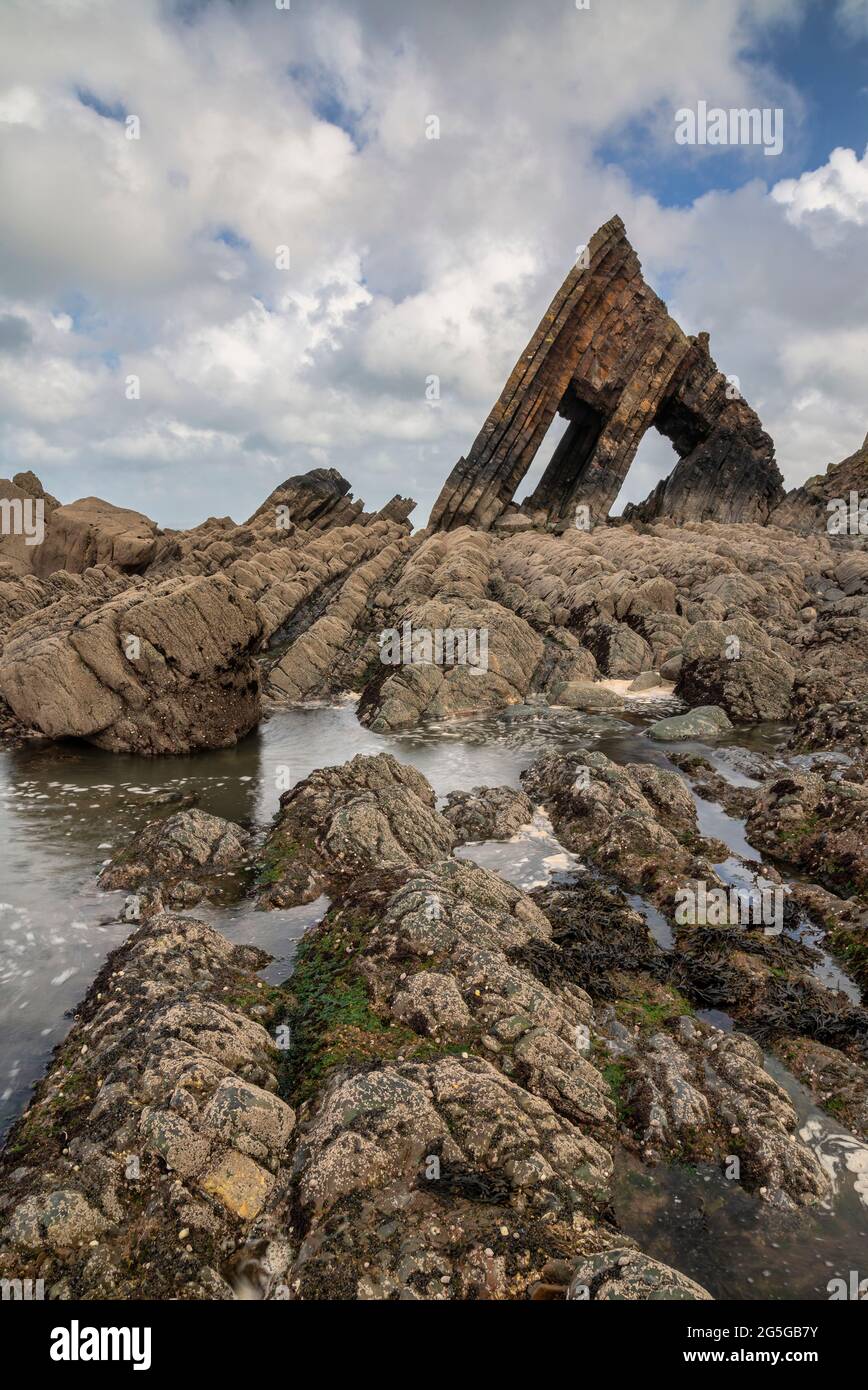 Beautiful landscape image of Blackchurch Rock on Devonian geological ...