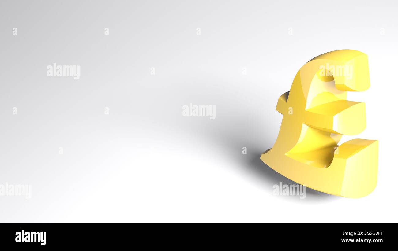 Yellow English pound currency symbol on white background - 3D rendering ...