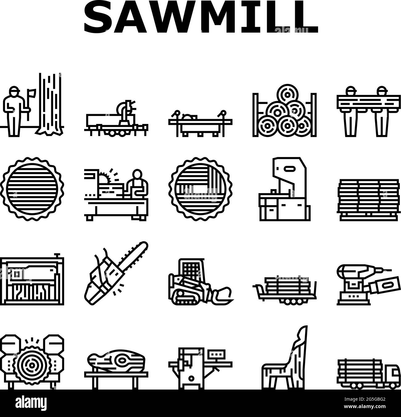 Sawmill Cut Service Collection Icons Set Vector Stock Vector Image ...
