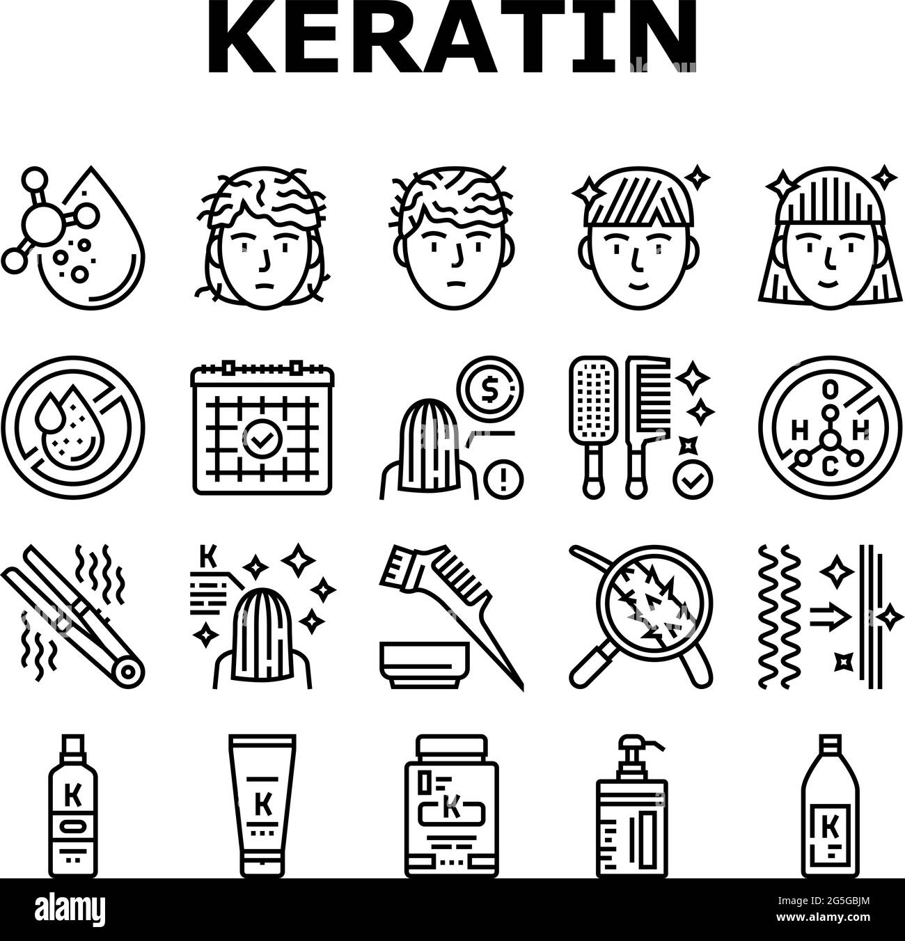 Keratin Hair Procedure Collection Icons Set Vector Stock Vector Image ...