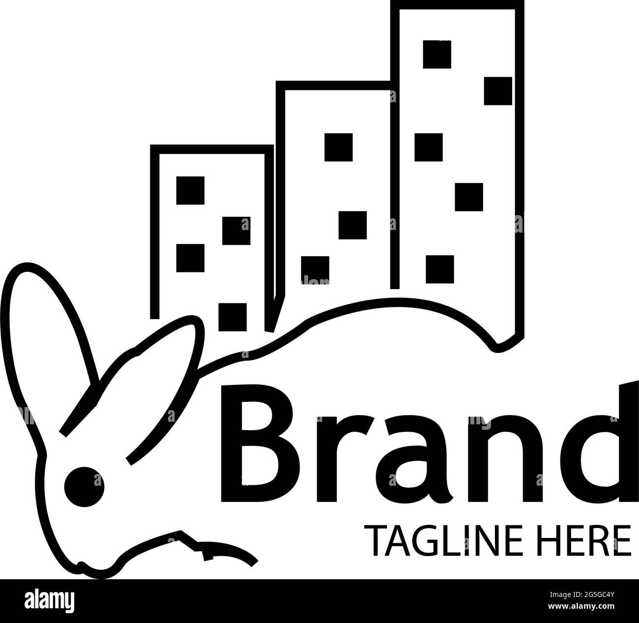 Rabbit city logo, flat design. Vector Illustration on white background ...